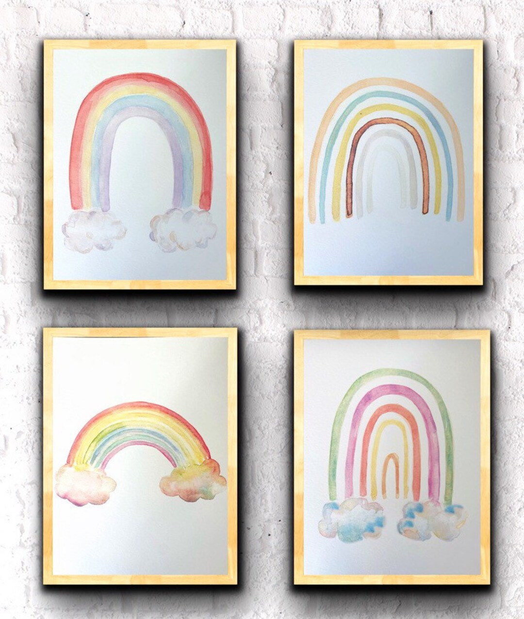Pastel Rainbow Watercolour Prints, Rainbow Wall Art, Four Rainbow ...