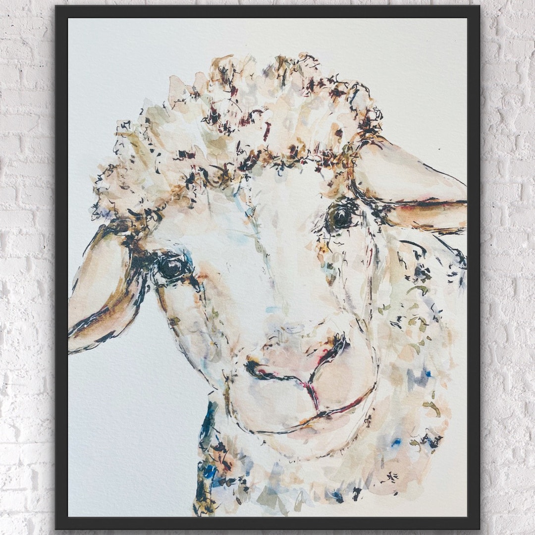 Watercolour Cute Sheep Face Print, Abstract Sheep Wall Art, Farm Animal ...