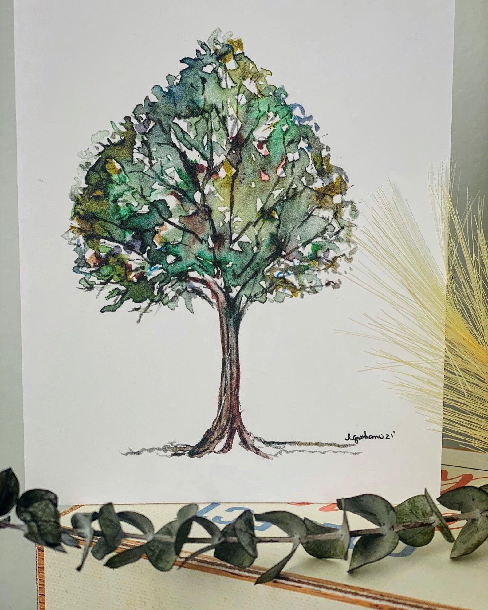 Forest Nature Blank Cards, Tree Paintings, Watercolor Forest Stationary ...