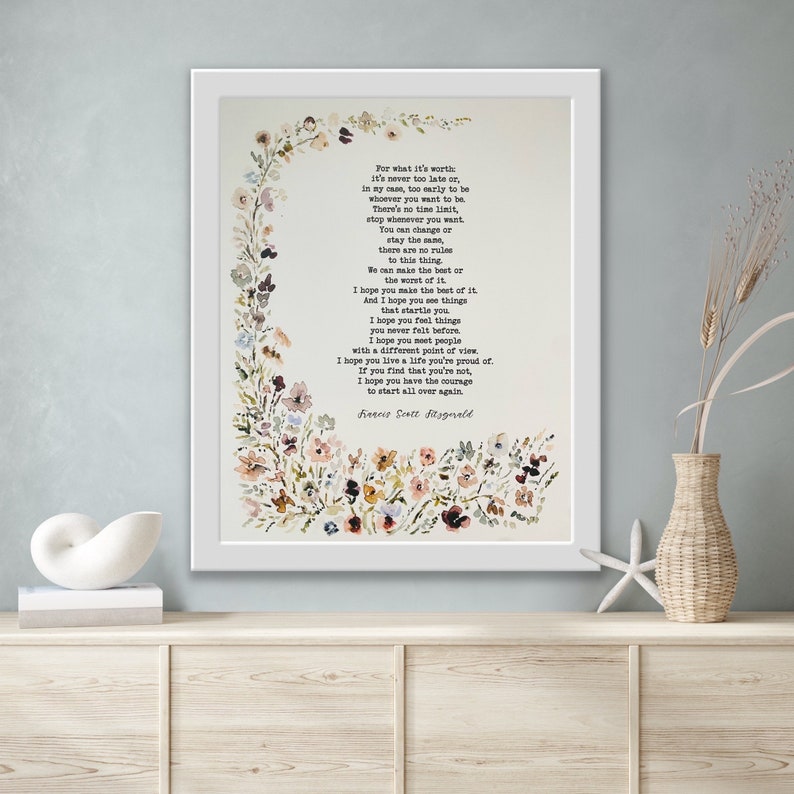 Francis Scott Fitzgerald for What It’s Worth Poem Boho Floral Print ...