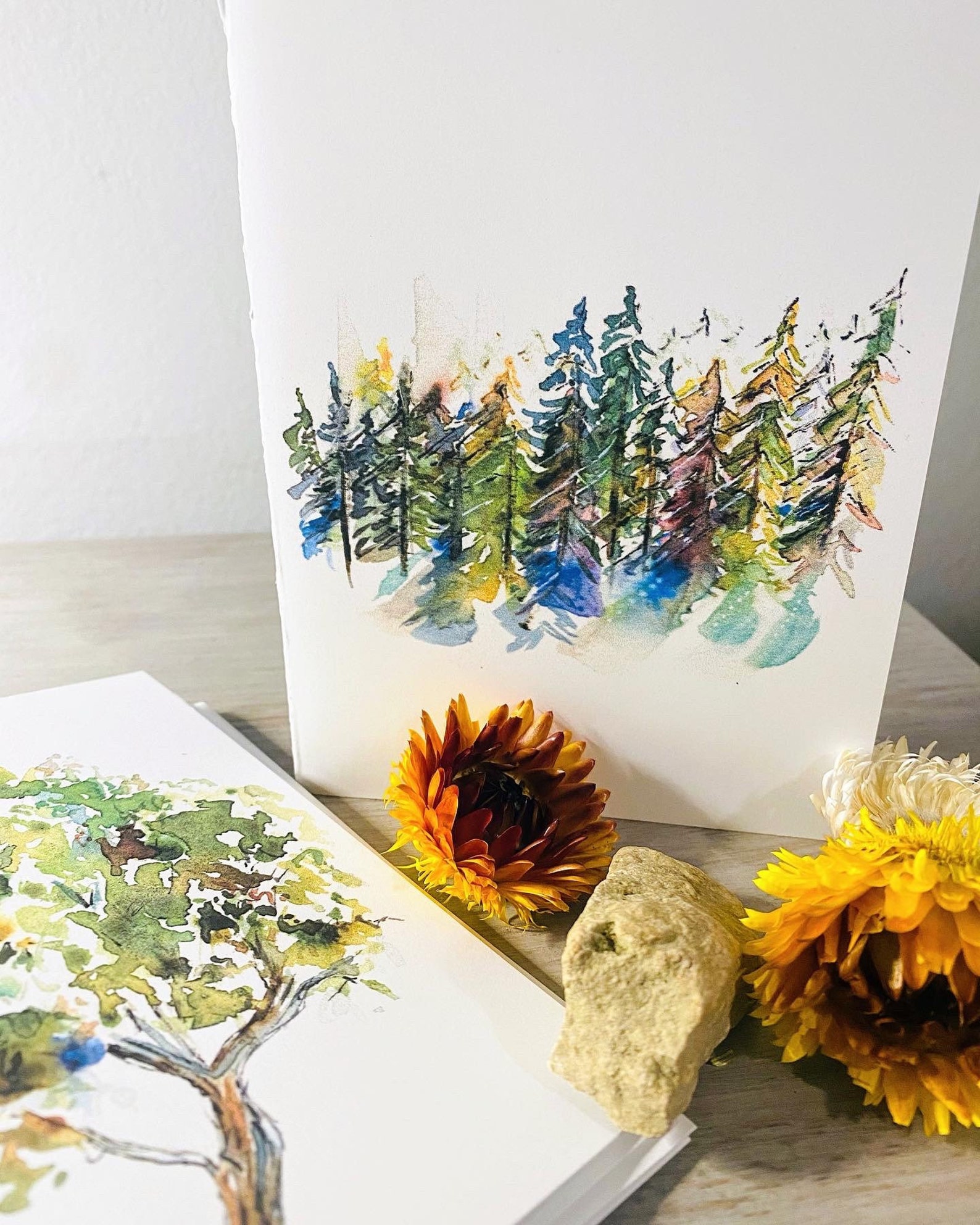 Colour Forest Nature Blank Cards, Tree Paintings, Watercolor Forest ...