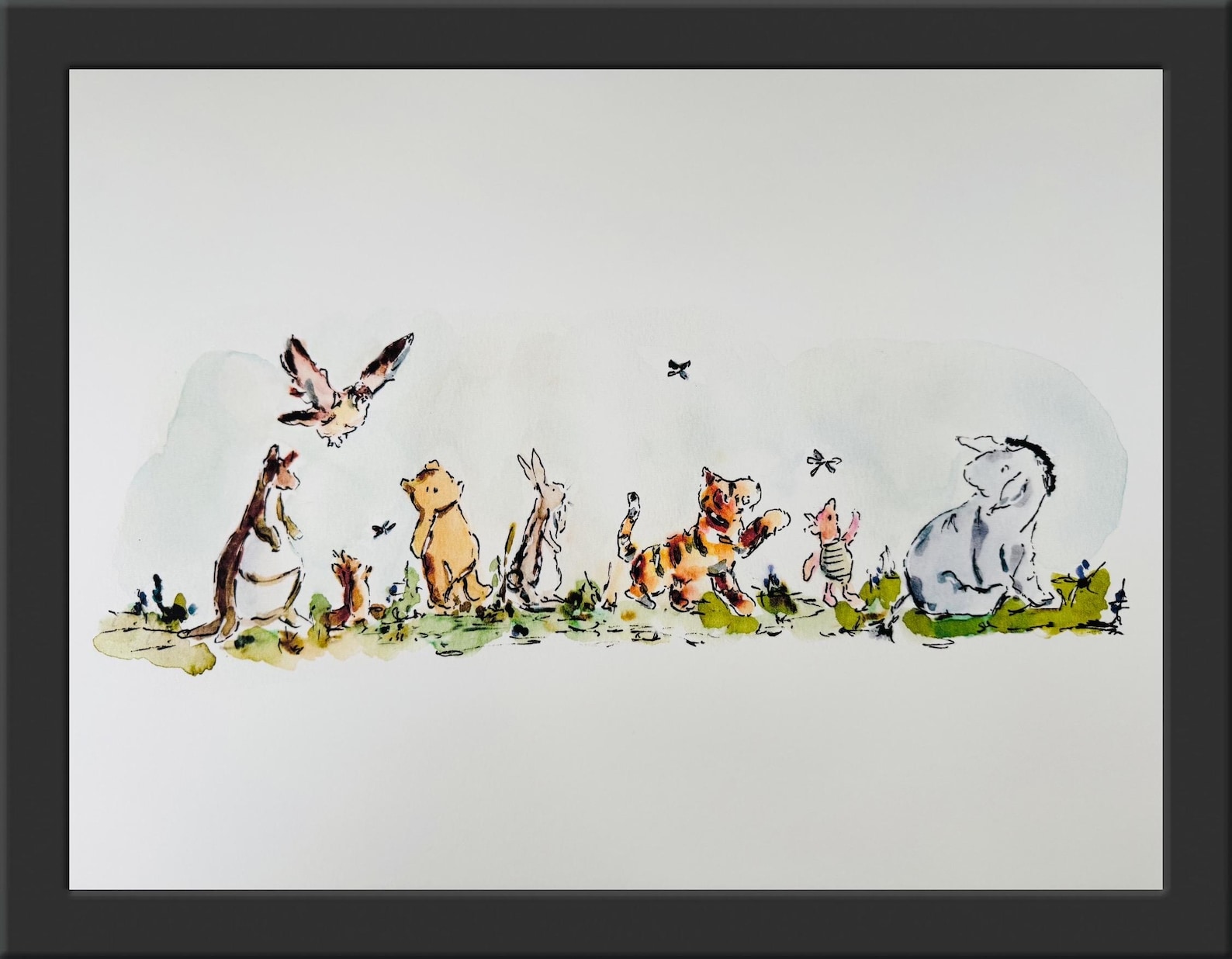 Winnie the Pooh Eeyore Piglet Tigger Owl Bunny Watercolour Print, Line ...