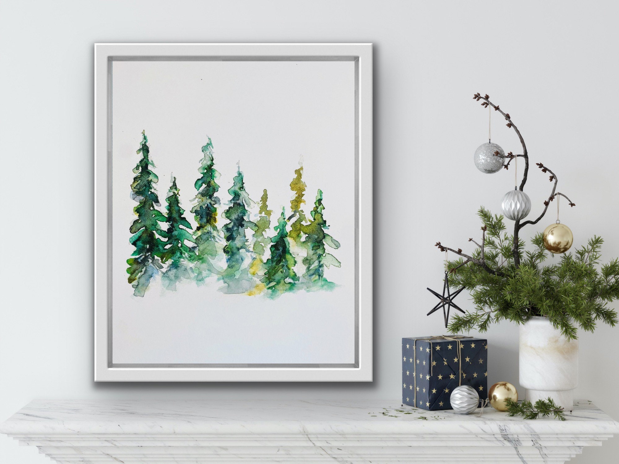 Row of Watercolor Trees, Watercolour Forest Illustration, Line of ...