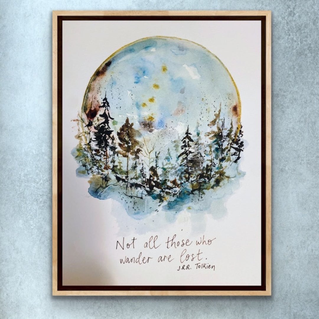 Not All Who Wander Are Lost Watercolour Earth Moon Print, Watercolour ...