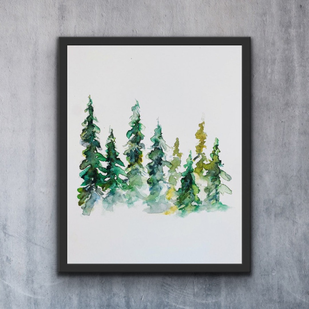 Row of Watercolor Trees, Watercolour Forest Illustration, Line of ...
