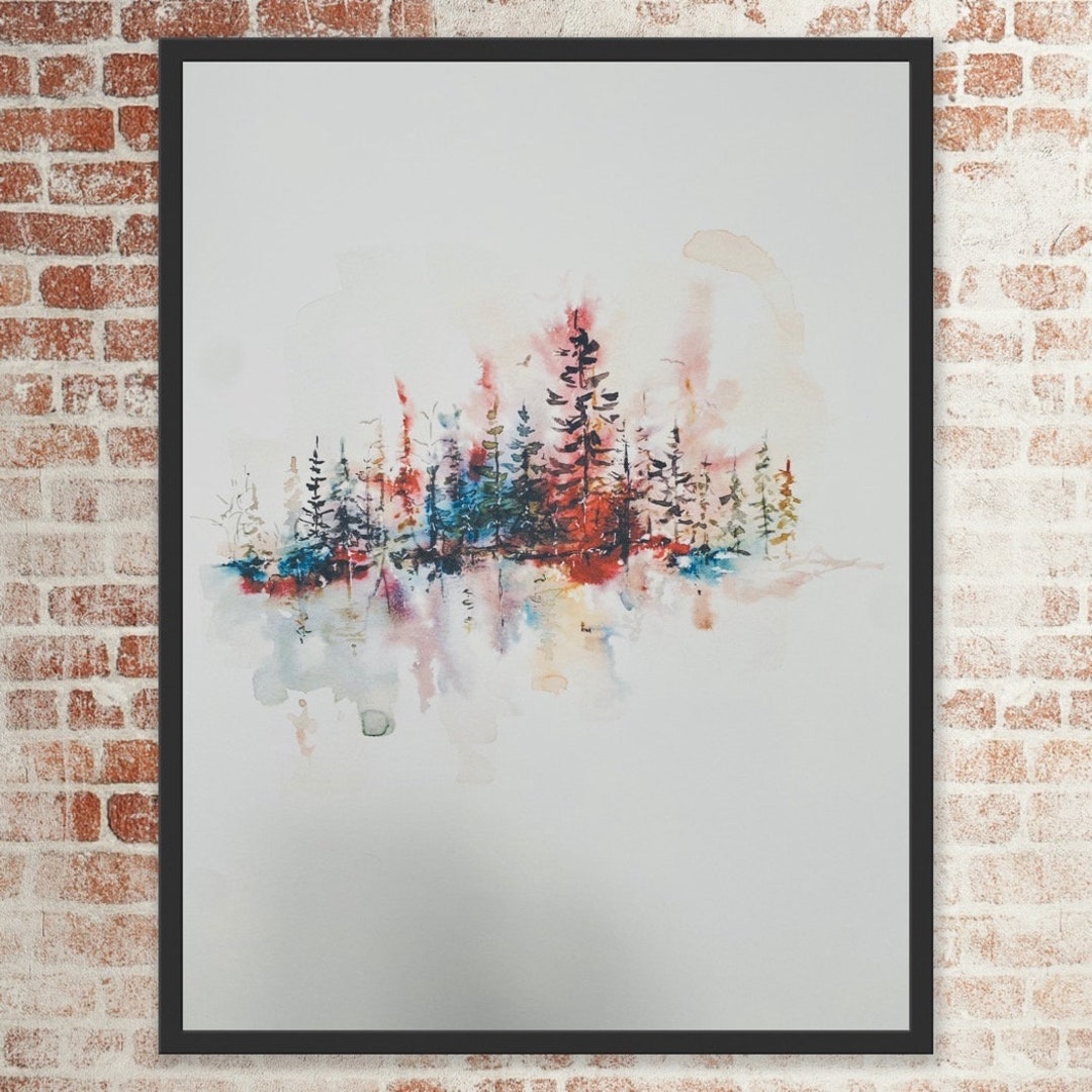 Row of Watery Abstract Trees, Earth Tone Forest Art, Unique Watercolor ...