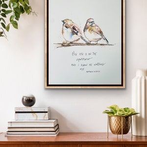 His Eye is on the Sparrow Watercolour Bird Print, Two Sparrows and ...