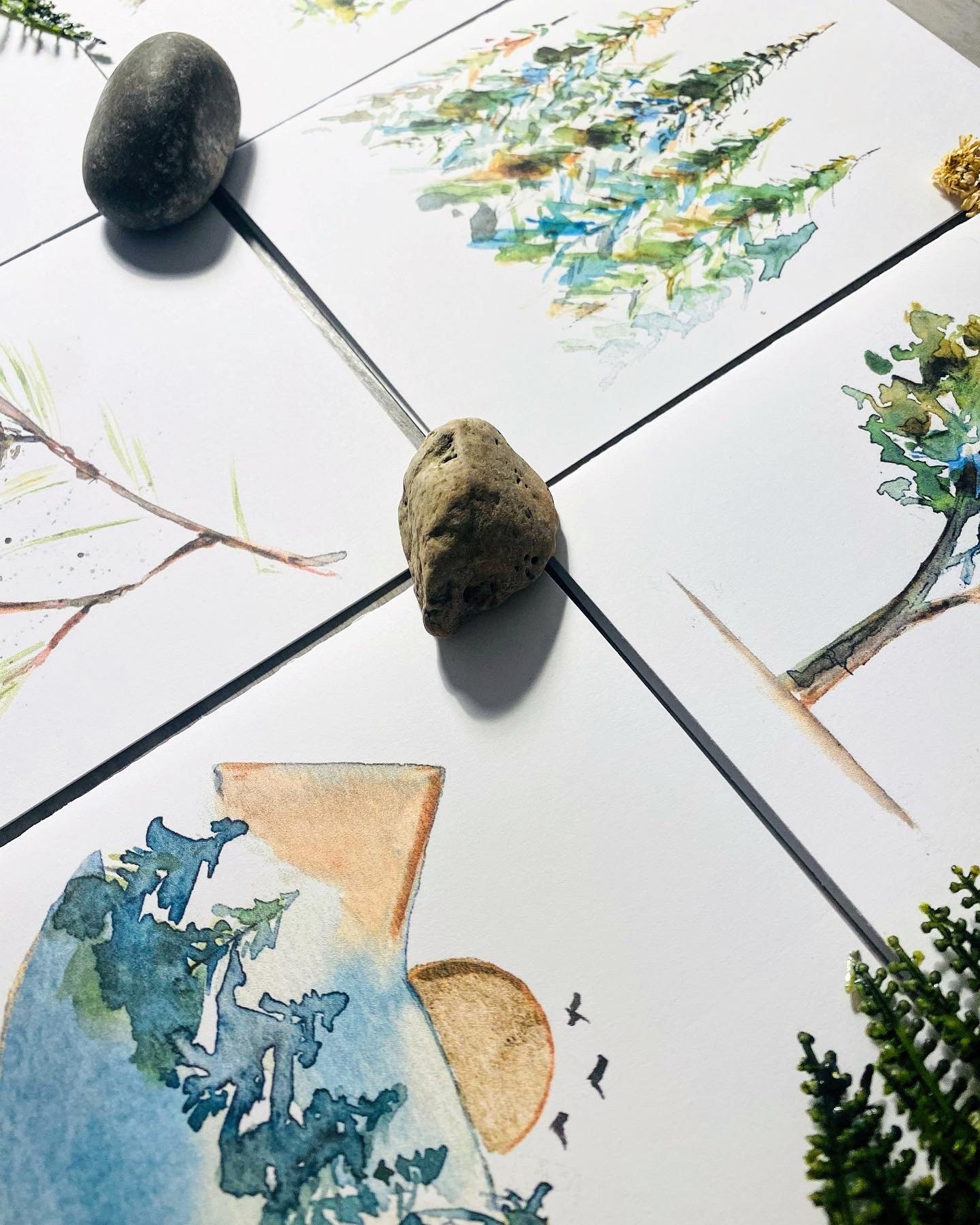 Watercolour Blank Nature Cards, Pack of 6 Abstract Scenery Cards, Tree ...
