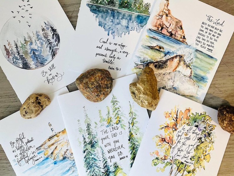 Pack of 6 Watercolour Scripture Cards, Bible Verse Handlettering Cards ...
