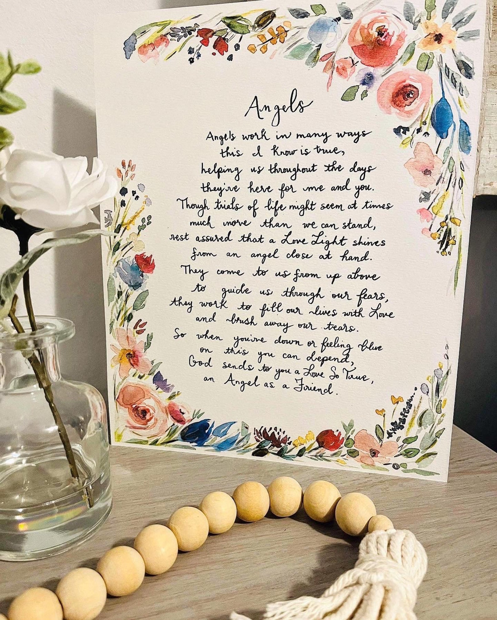 An Angel Poem Print, Watercolour Floral Angel Grief Print, With ...