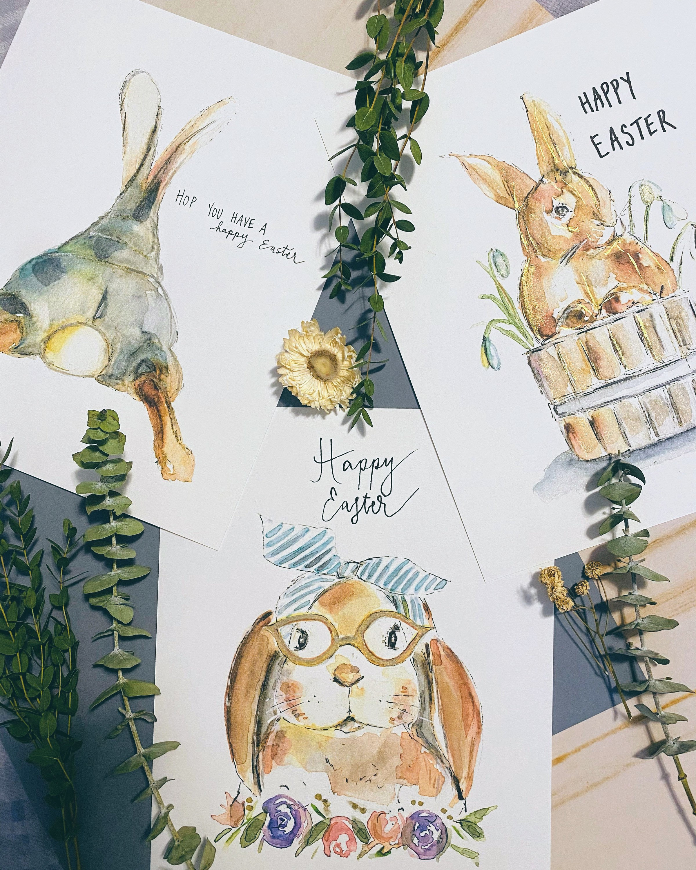 Happy Easter Watercolour Bunny Sign, Watercolour Bunny With Glasses and ...