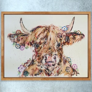 Watercolour Highland Cow Print, Highland Hairy Coo Painting, Cow With ...
