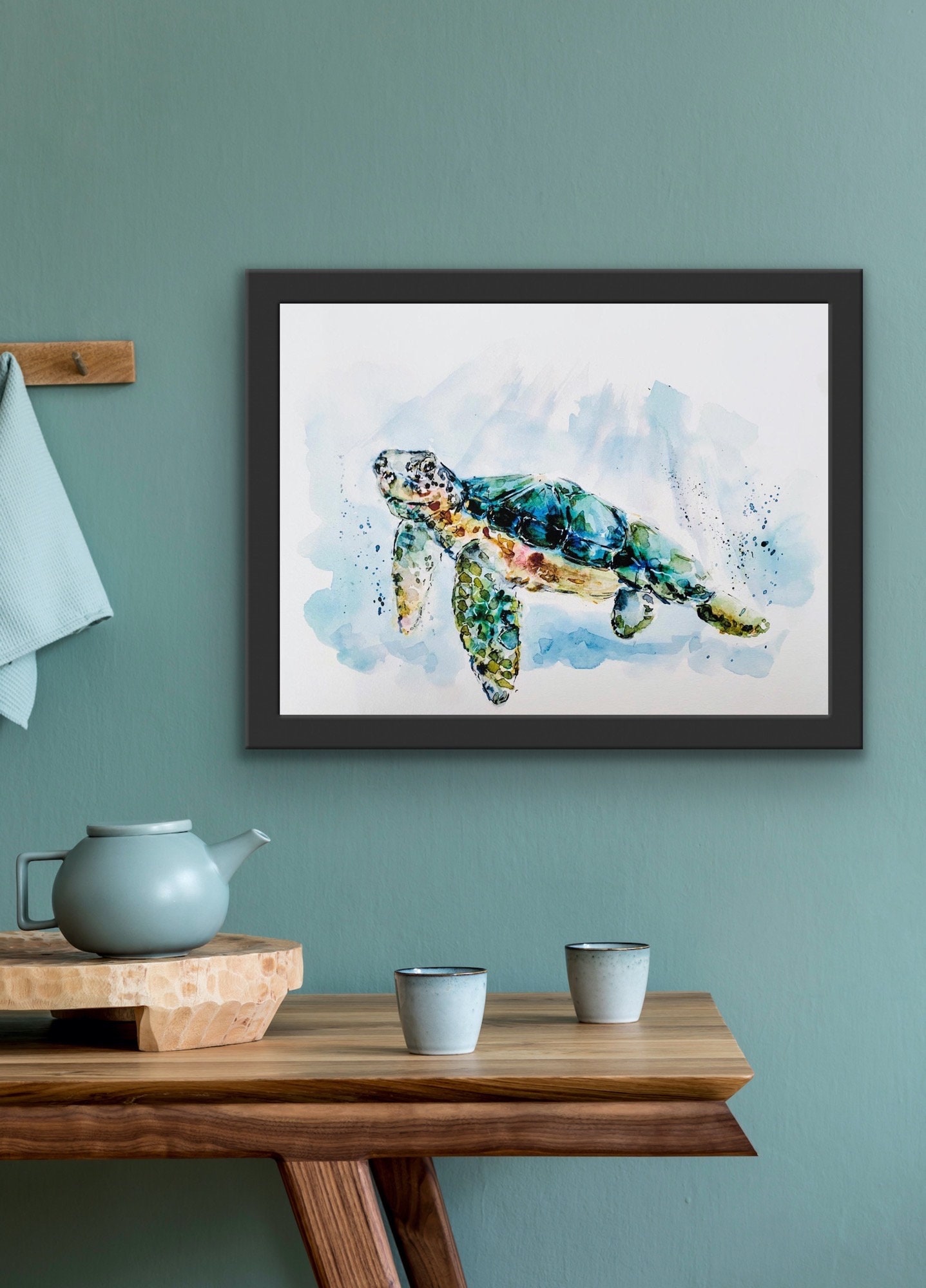 Aqua Abstract Watercolour Sea Turtle Print, Sea Turtle Watercolour ...