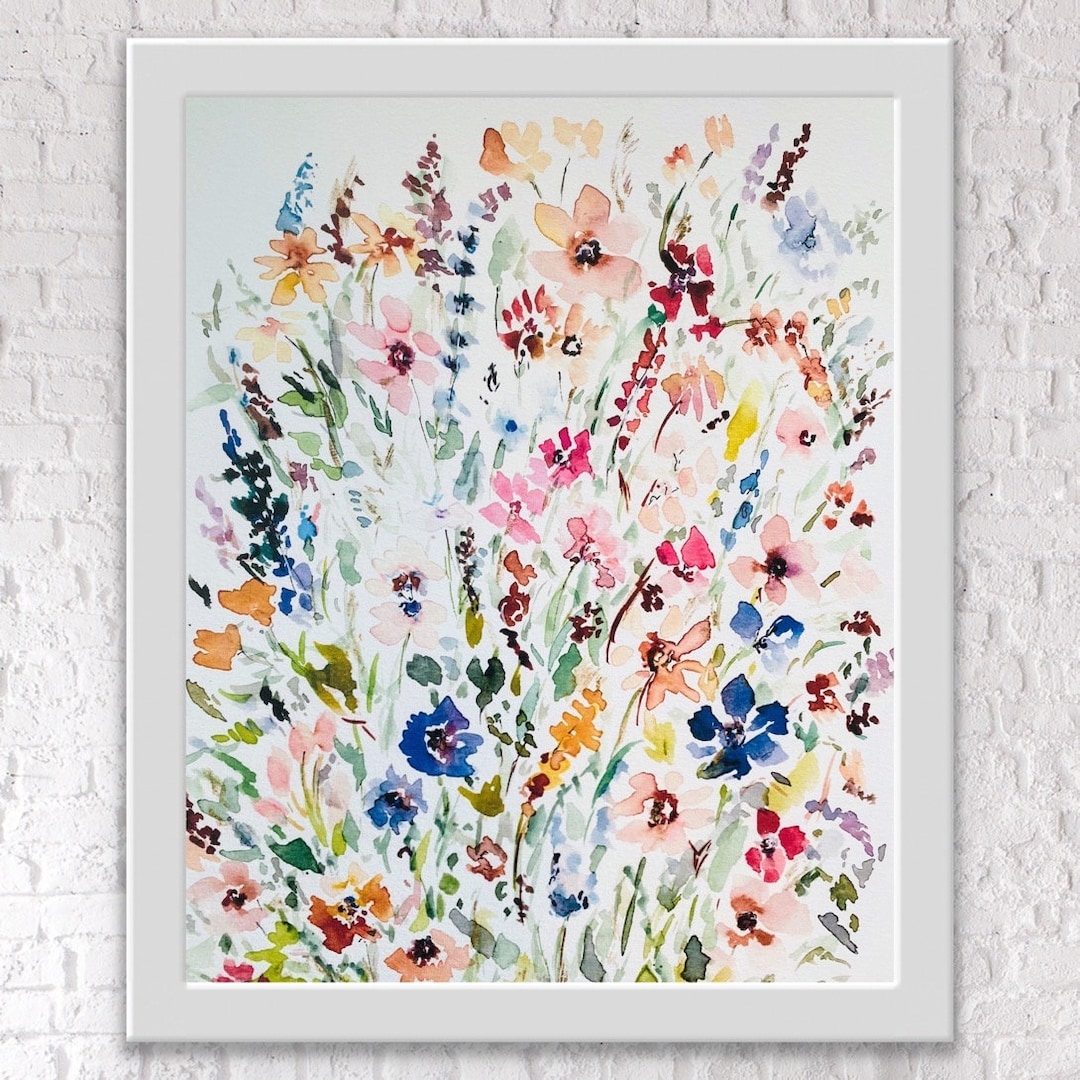 Watercolor Wildflower Wall Art, Tall Stemmed Wildflower Illustration ...
