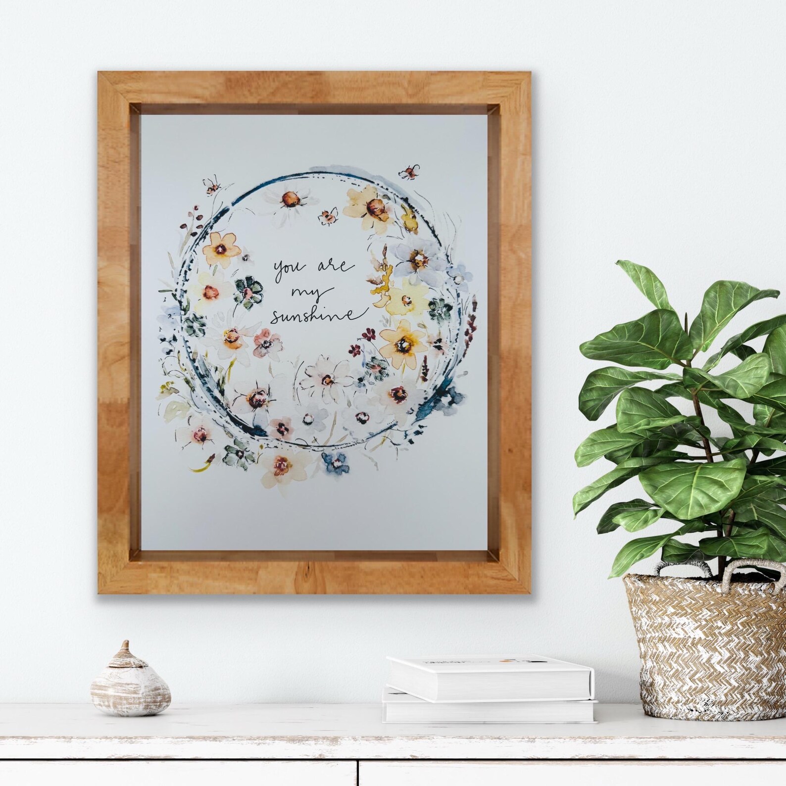 You Are My Sunshine Bee Floral Wreath, Boho Bees Floral Wall Art Hoop ...