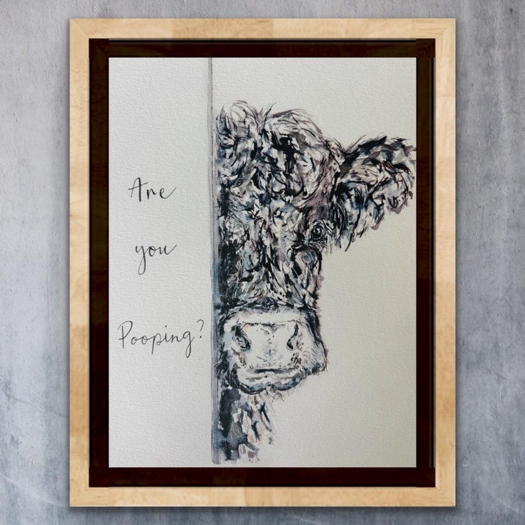 Are You Pooping Cow Art, Watercolour Black and White Cow Print, Funny ...