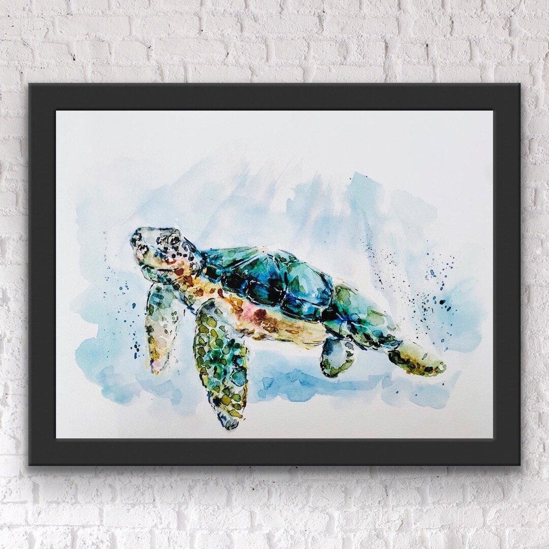 Aqua Abstract Watercolour Sea Turtle Print, Sea Turtle Watercolour ...
