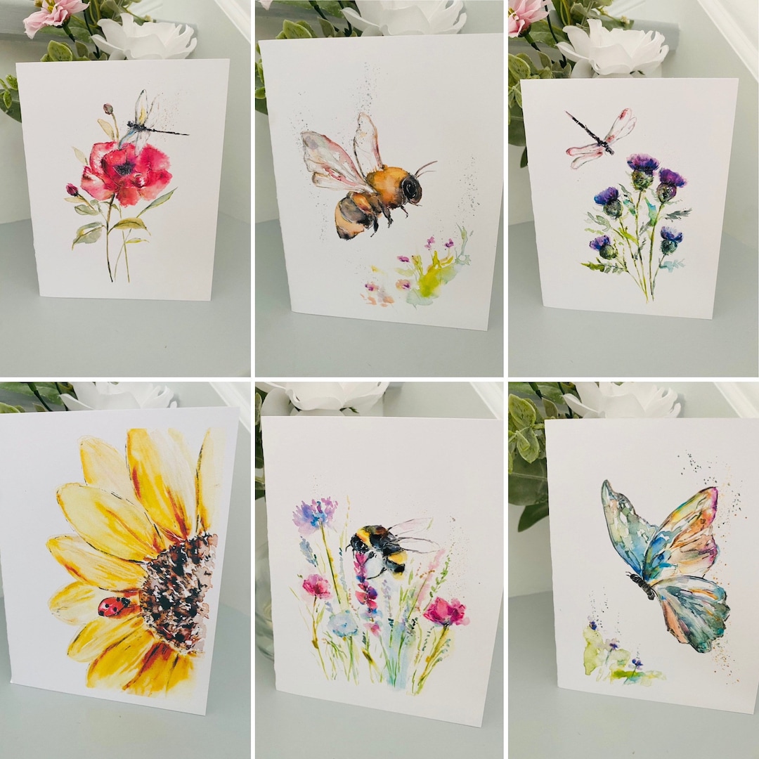 Package of 6 Bumble Bee Dragonfly Ladybug and Butterfly Cards, Blank ...