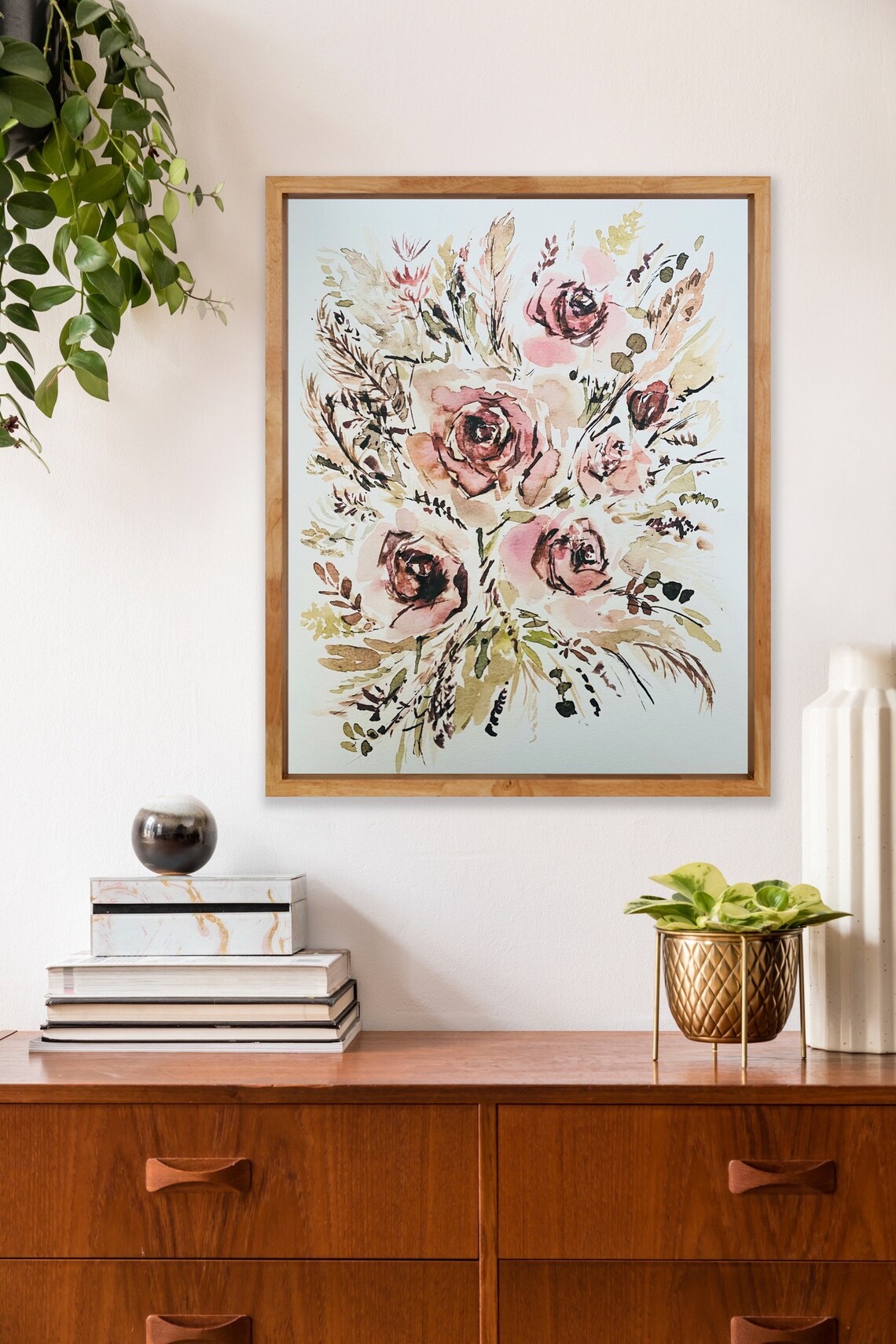 Boho Dusty Rose Watercolor Florals, Watercolour Light Pink White Floral ...