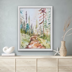Boho Pathways of Tall Trees, Earthy Tones Watercolour Dirt Path Wall ...