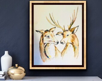 Two Deer Painting - Etsy