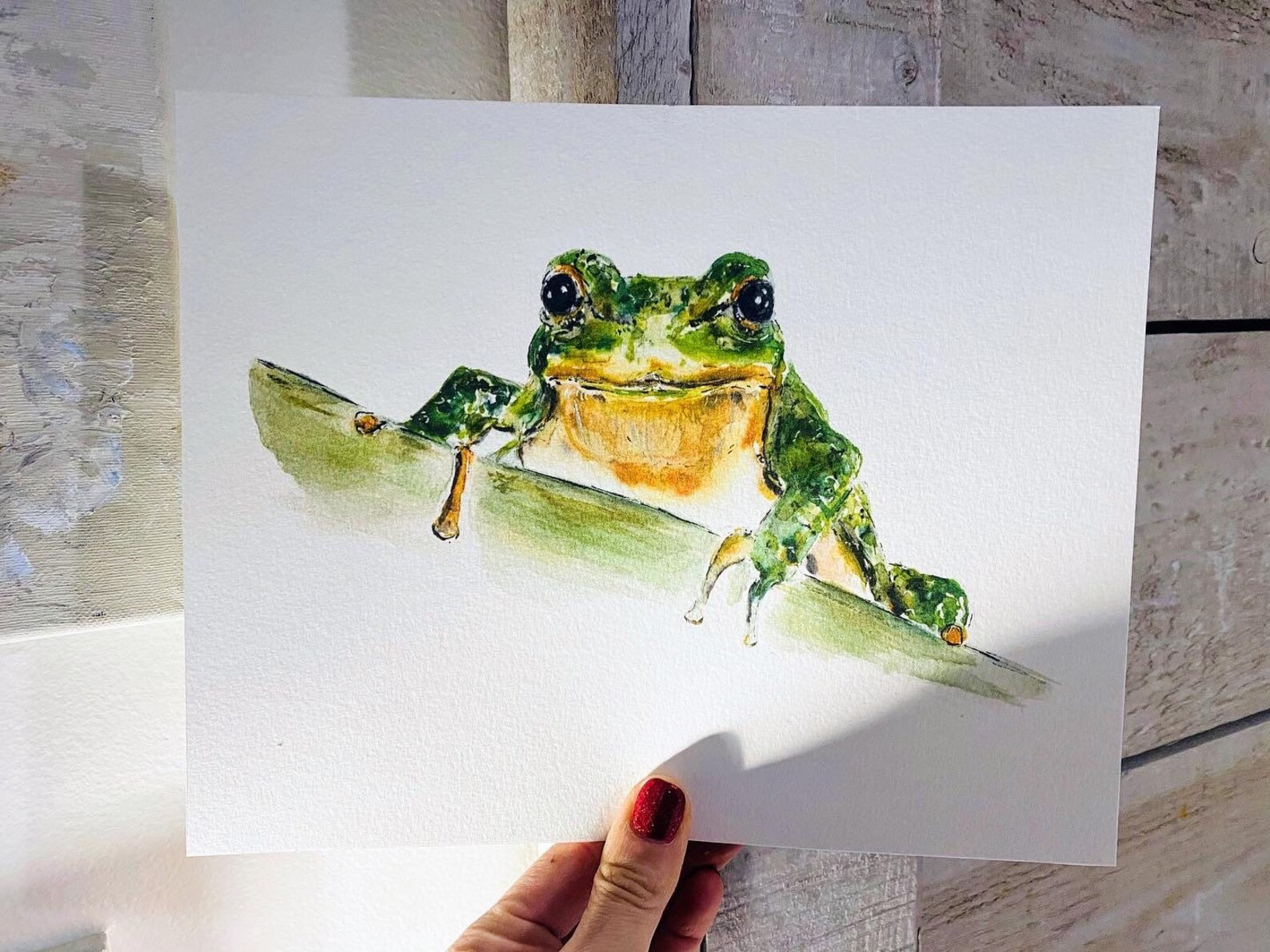 Watercolour Tree Frog Wall Art Print, Frog on A Log Watercolour Art ...