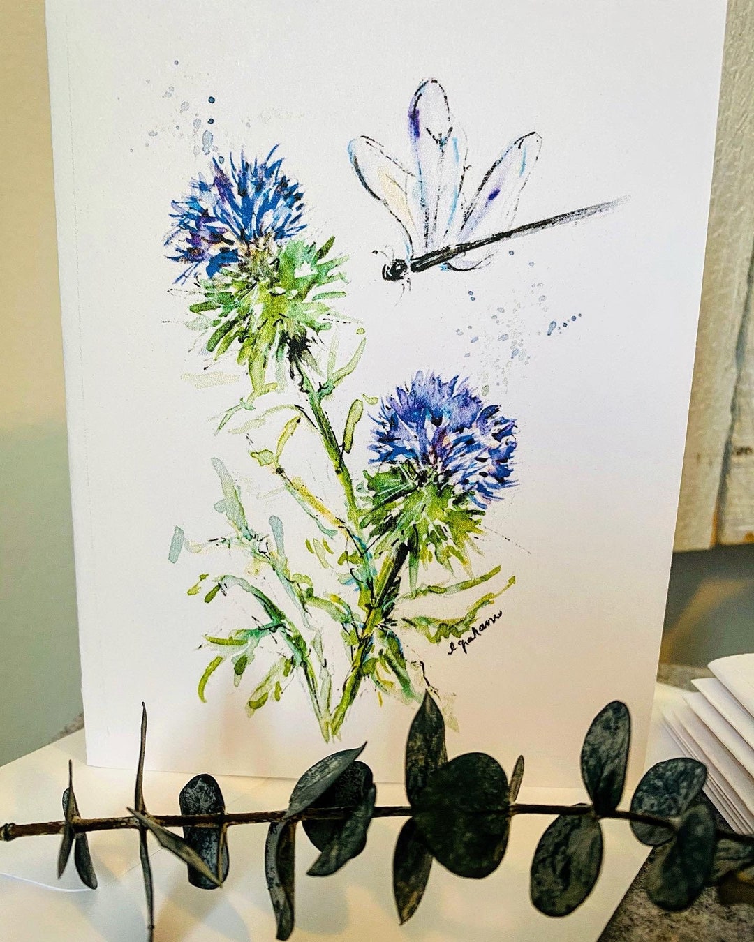 Scottish Thistle Cards Pack of 6, Dragonfly Card, Watercolour Greeting ...