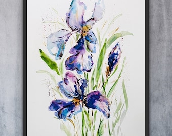 Purple Iris Watercolor Print - Etsy