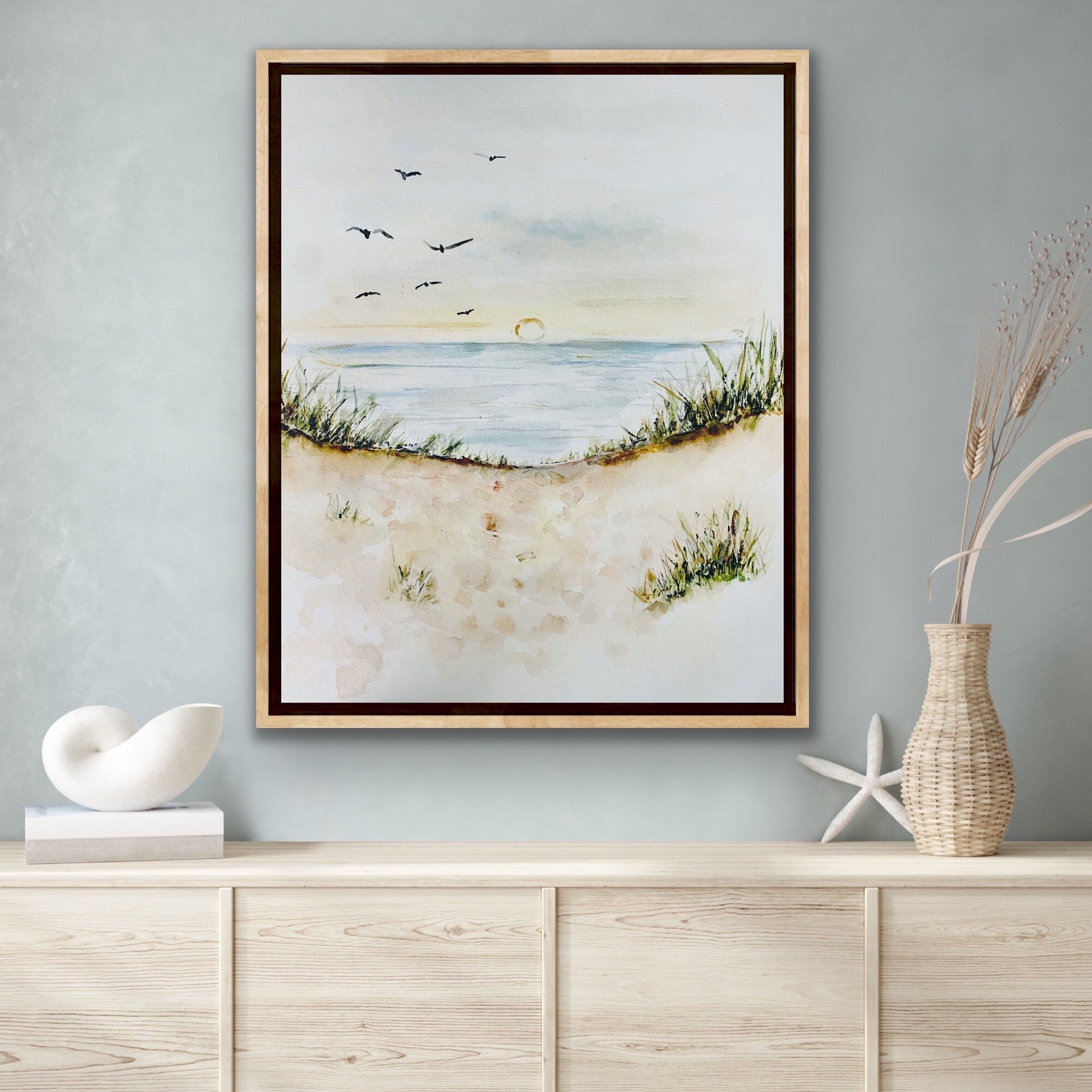 Coastal Beach Path Sand and Grasses, Watercolour Sandy Beach View View ...