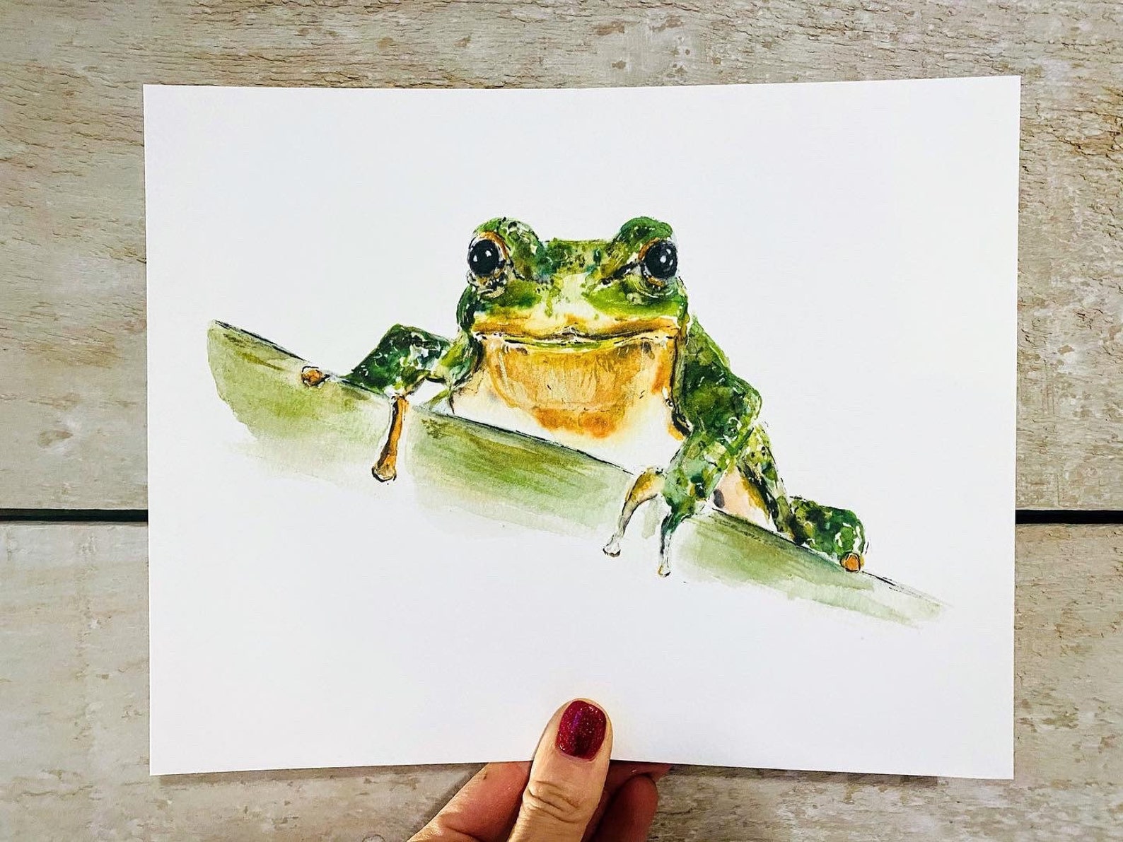 Watercolour Tree Frog Wall Art Print, Frog on A Log Watercolour Art ...