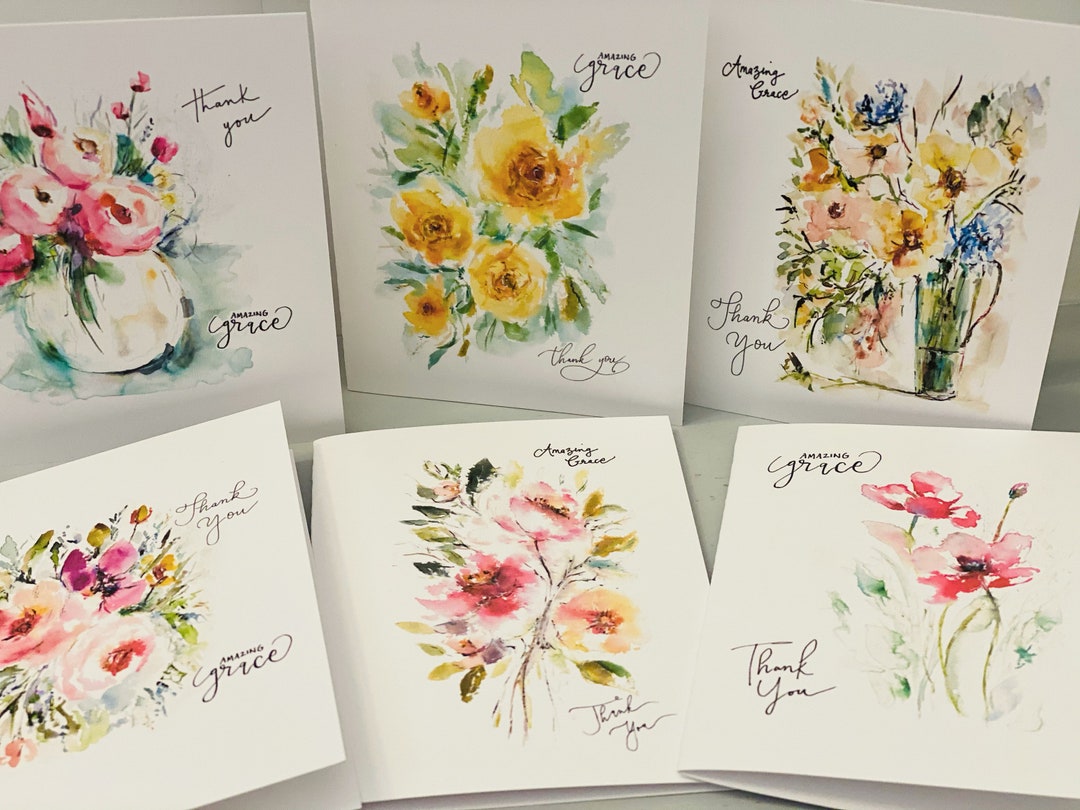 Pack of 6 Watercolour Amazing Grace Cards, Bible Verse Thank You ...