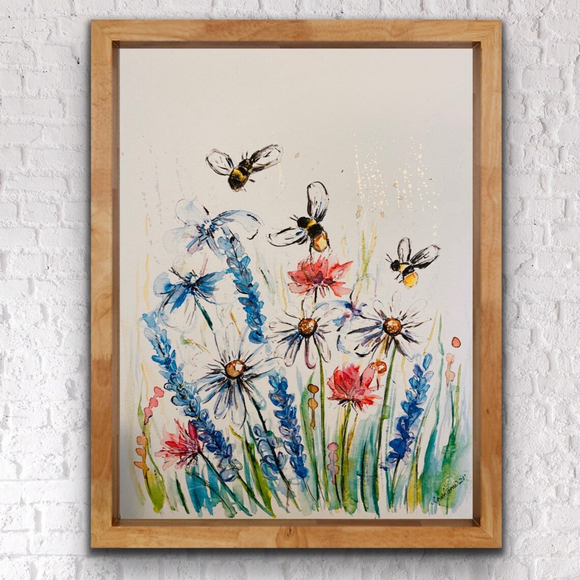 Bumble Bee and Wildflower Watercolour Print, Daisies and Bee Pretty ...
