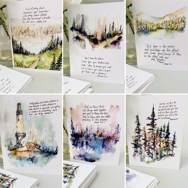 Nature Watercolour Bible Verse Cards, Faith Filled Handlettering Cards ...