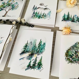 Forest Nature Blank Cards, Tree Paintings, Watercolor Forest Stationary ...