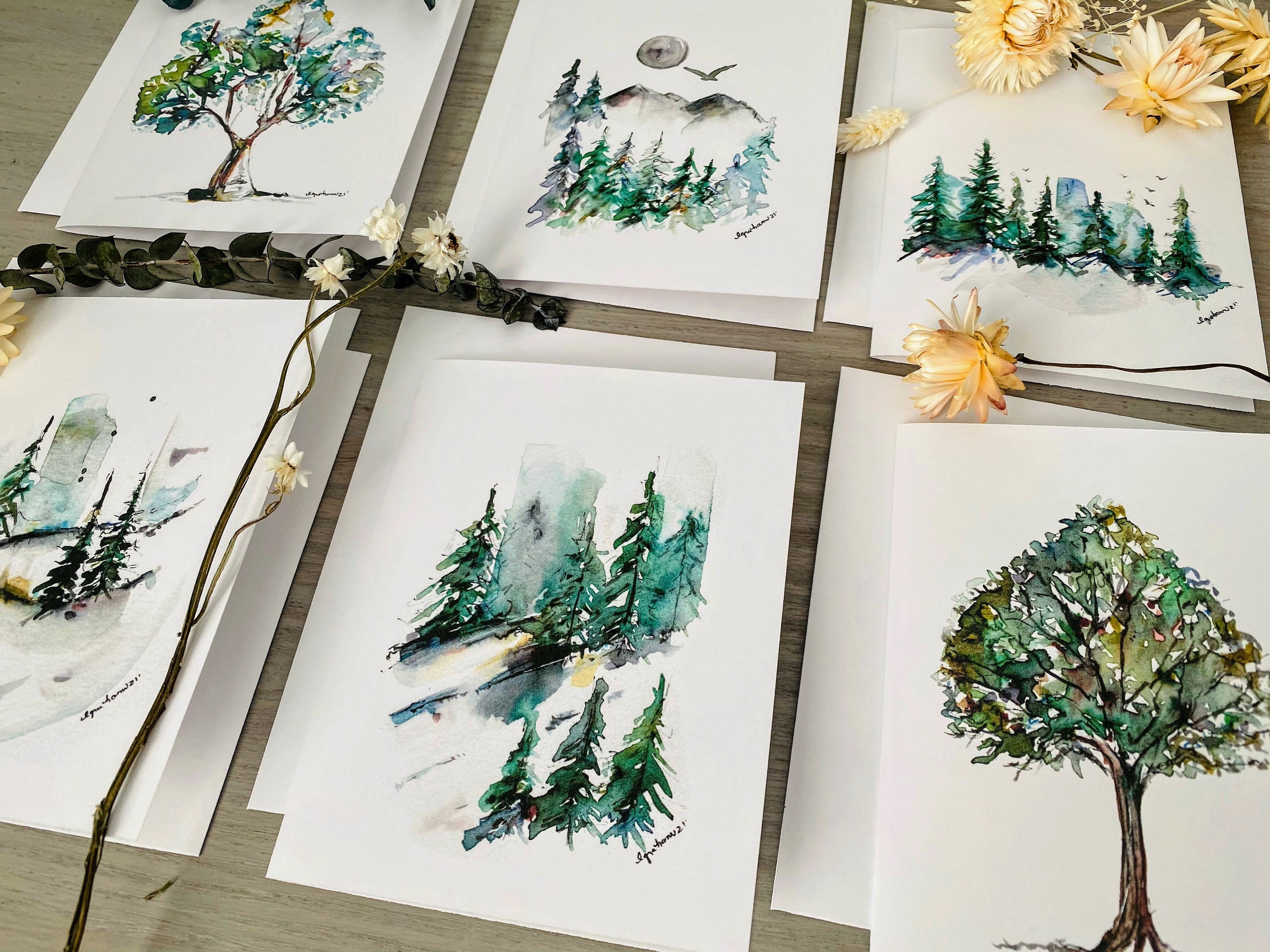 Forest Nature Blank Cards Tree Paintings Watercolor Forest - Etsy Canada