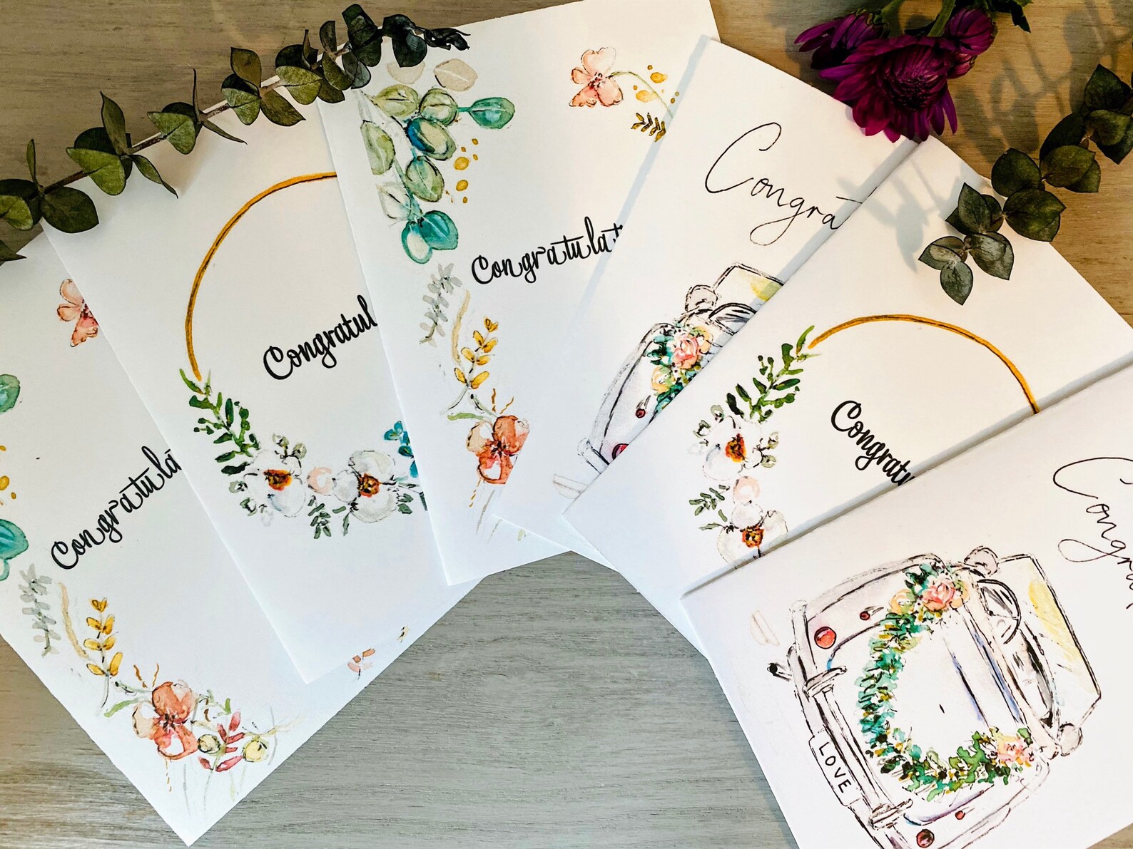 Congratulations Watercolour Illustrated Package of Cards - Etsy