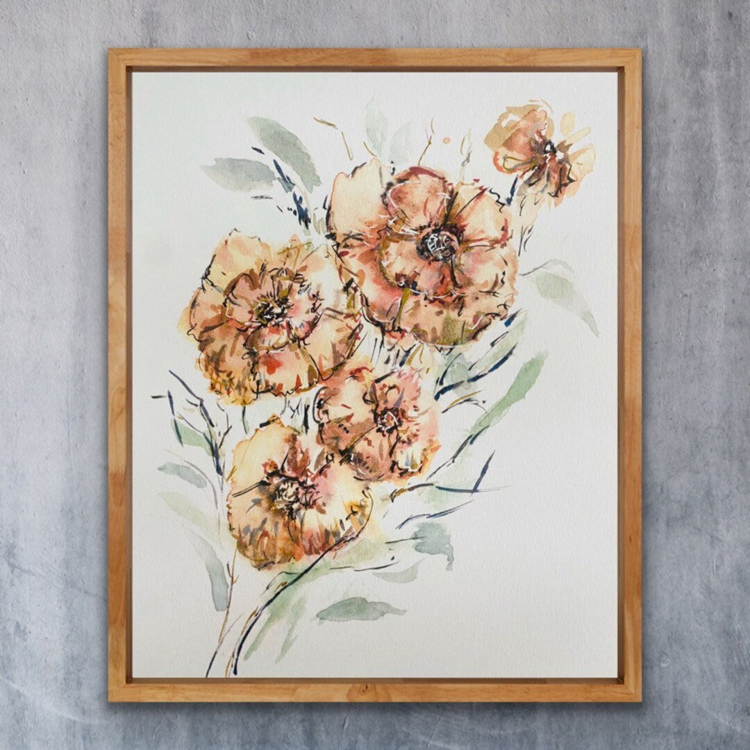 Muted Orange Marigold Watercolour Art Print, Marigold Floral Boho Print ...