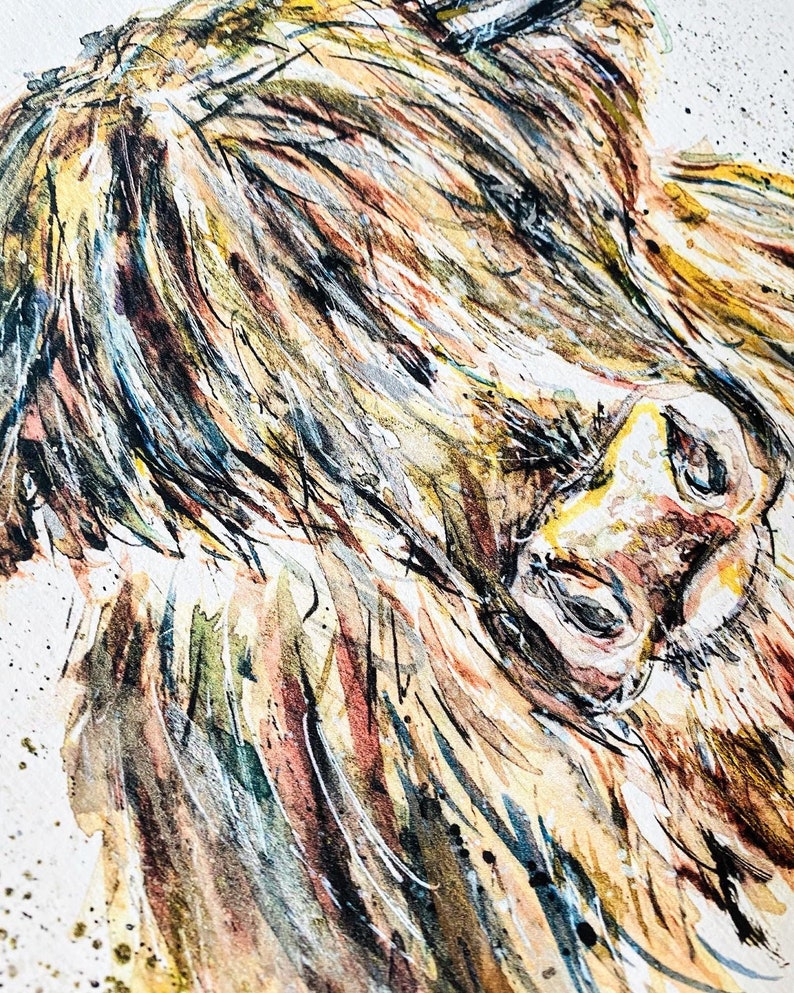 Watercolour Highland Cow Print, Highland Hairy Coo Painting, Cow With ...