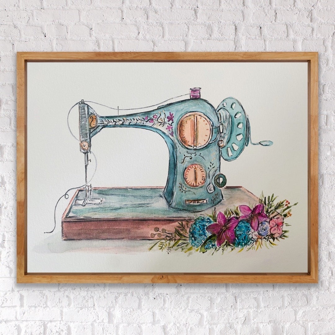 Vintage Sewing Machine Watercolor Print, Watercolor Sewing Machine ...