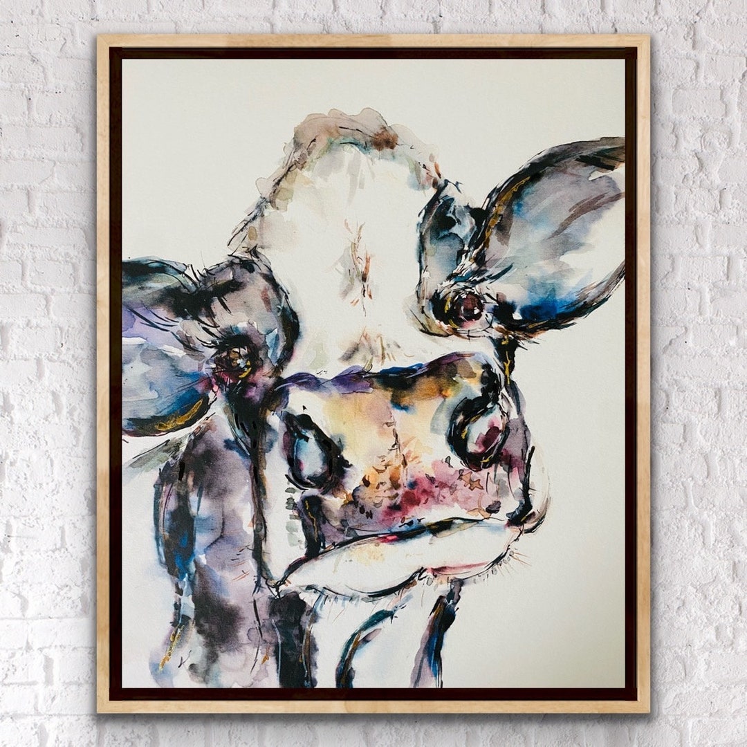Close up Cow and Nose Watercolour Print, Happy Holstein Profile Print ...