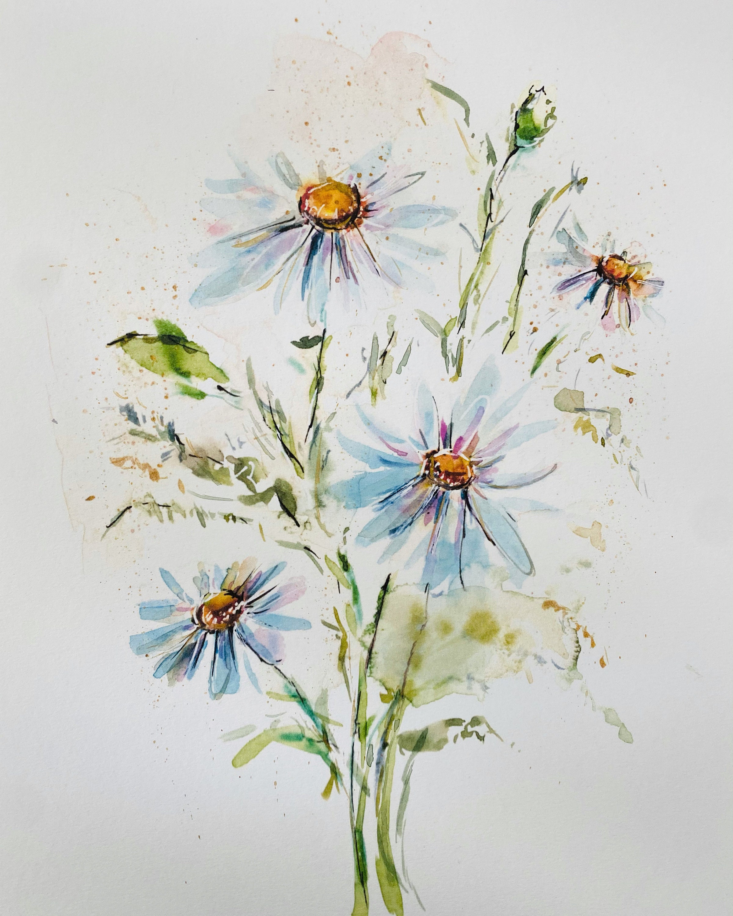 September Birth Flower Watercolour Print, Purple Blue Aster Watercolor ...