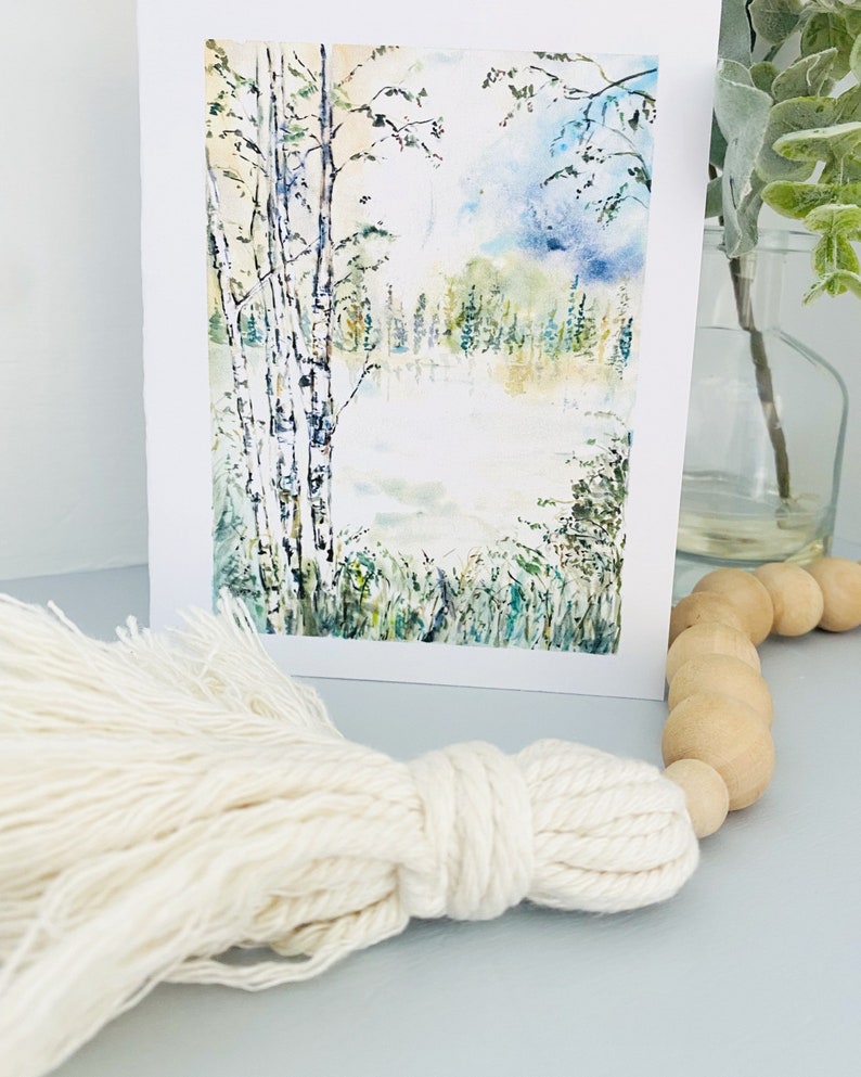 Dreamy Forest Art Cards, Pack of 6 Dreamy Watercolour Tree and Lake ...