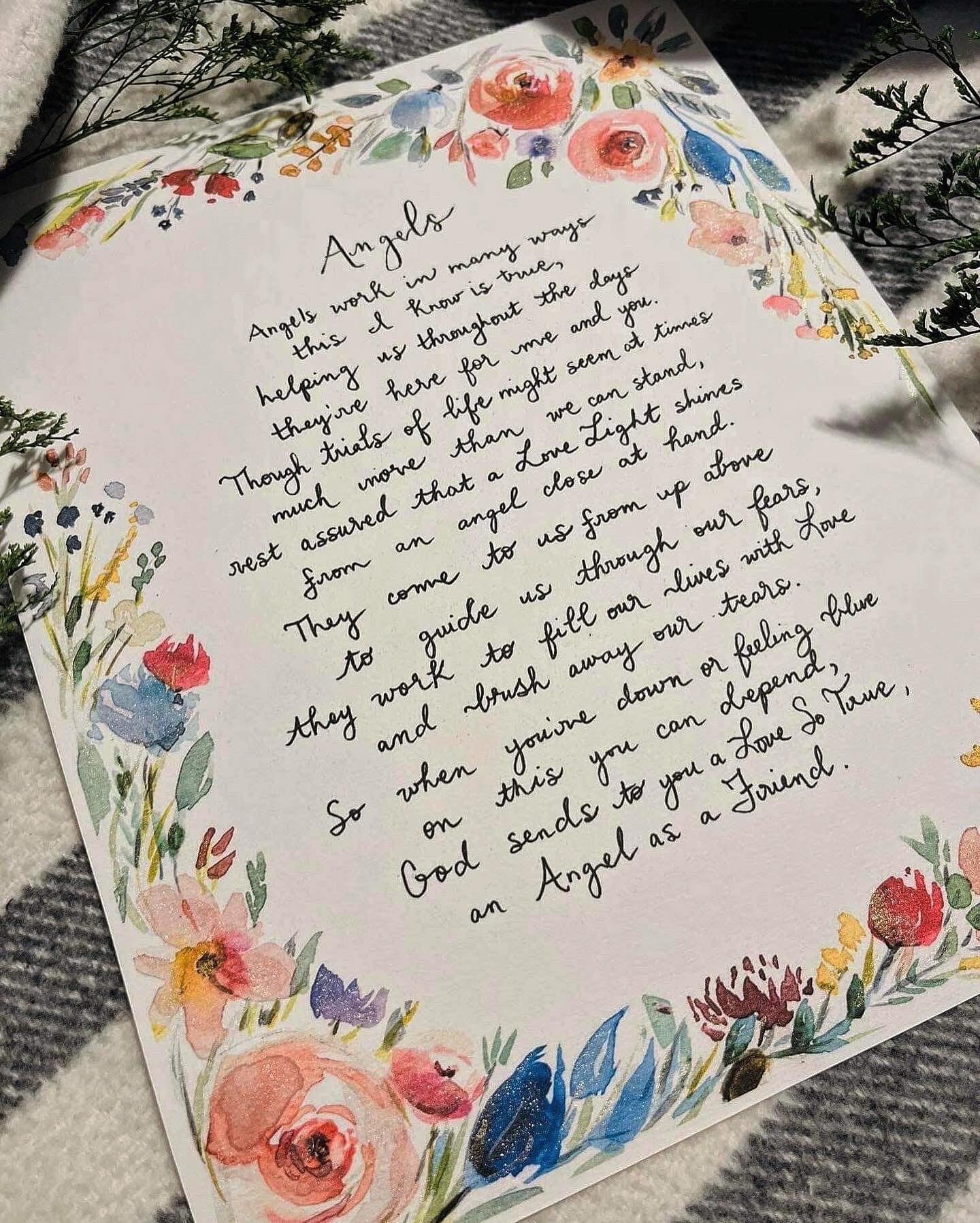 An Angel Poem Print, Watercolour Floral Angel Grief Print, With ...