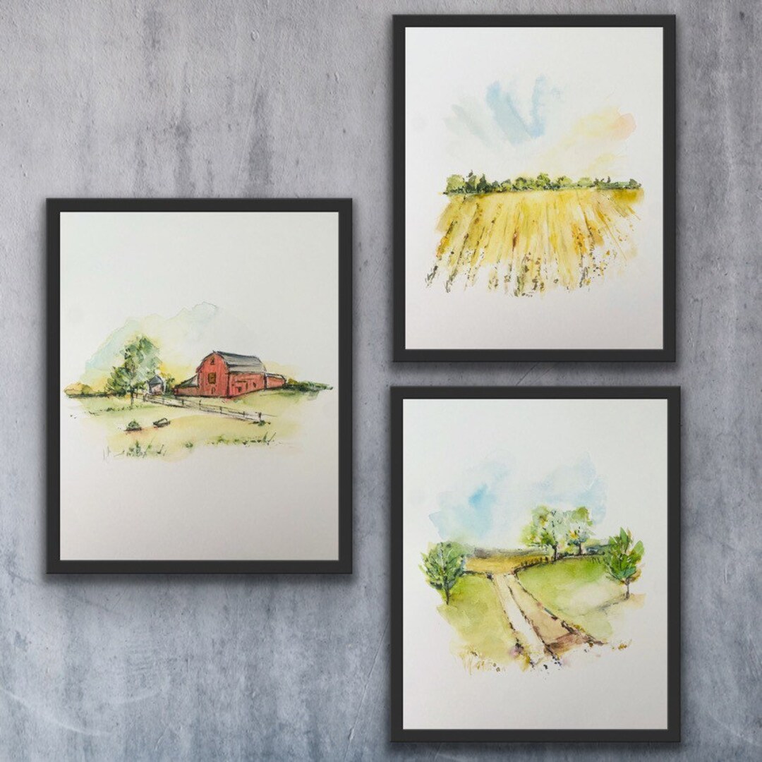 Trio of Farm Landscapes Prints, Agriculture Artwork Series, Ontario ...