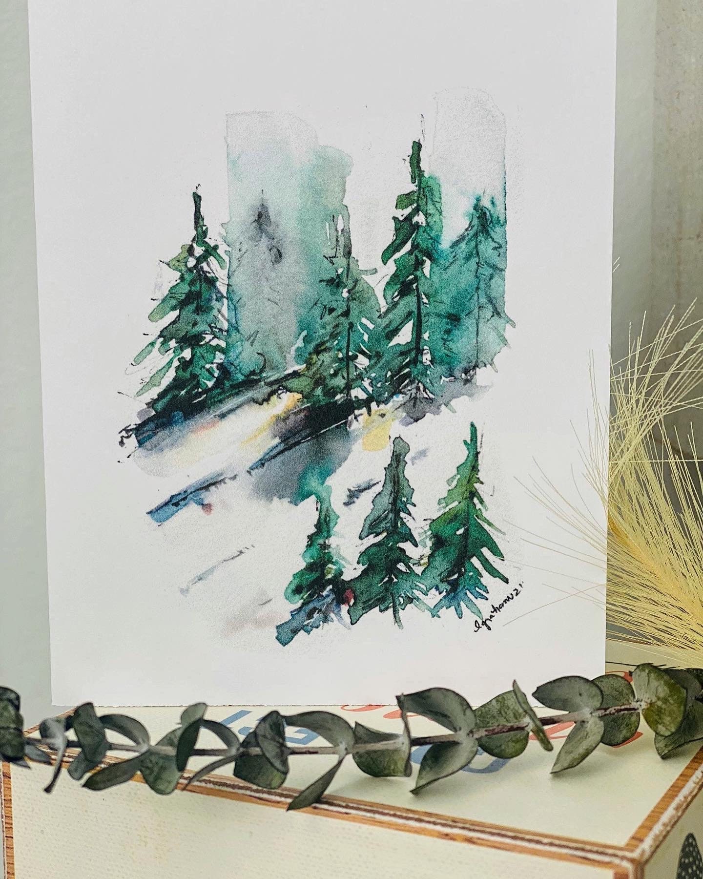 Forest Nature Blank Cards, Tree Paintings, Watercolor Forest Stationary ...