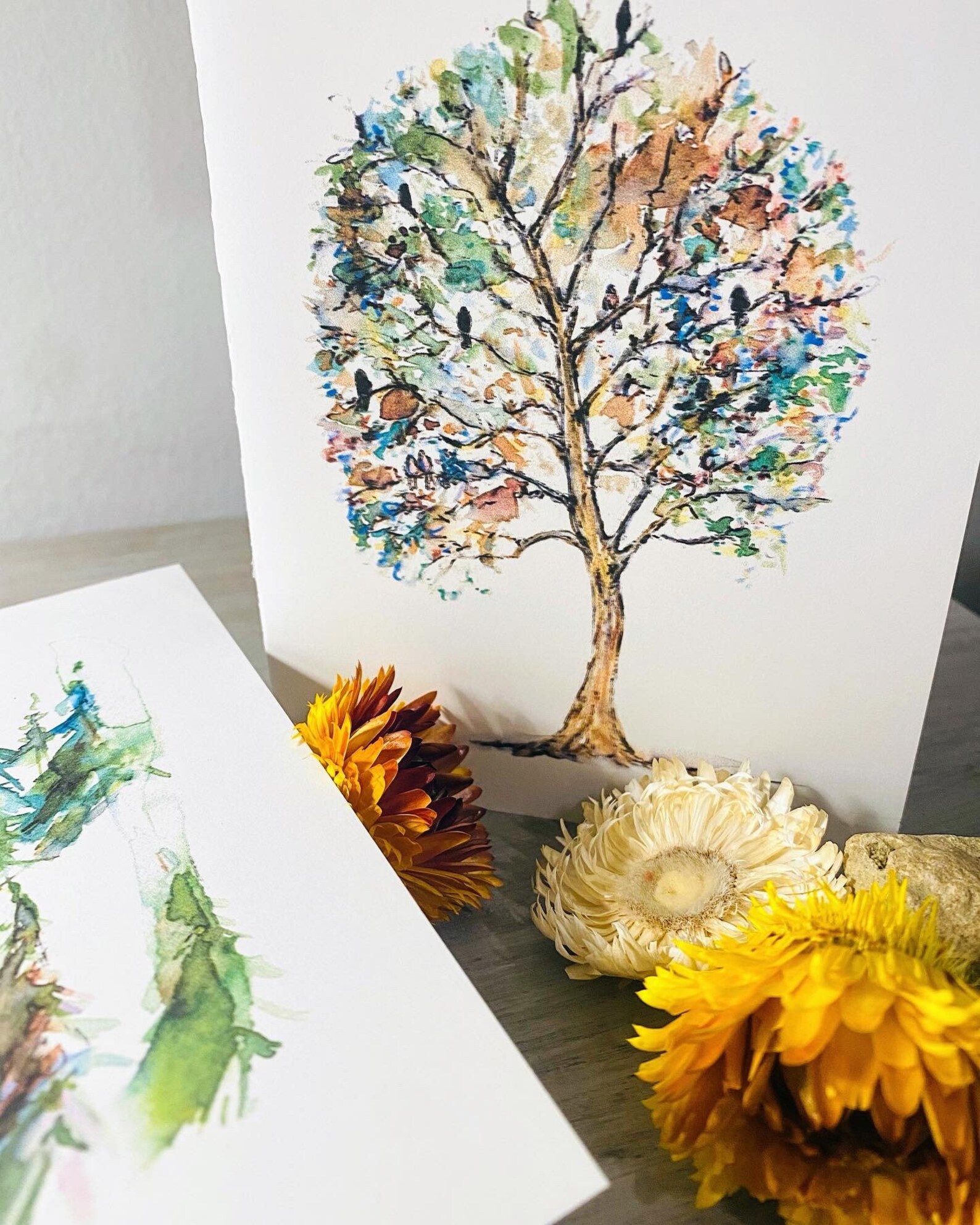 Colour Forest Nature Blank Cards, Tree Paintings, Watercolor Forest ...
