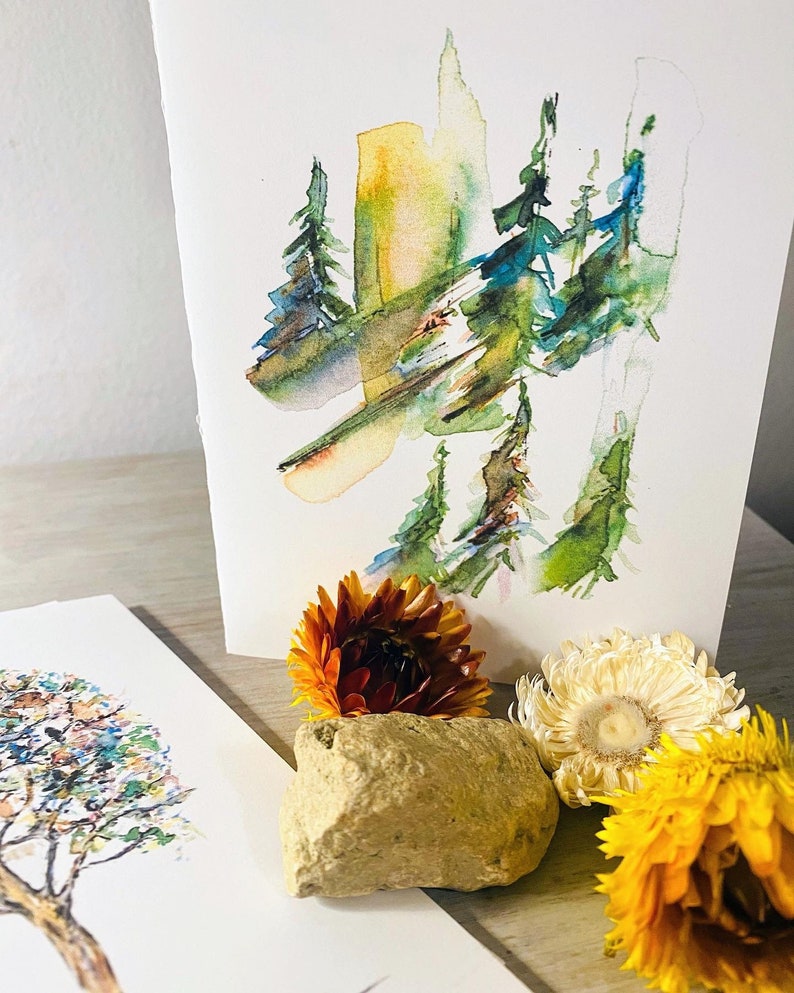 Colour Forest Nature Blank Cards, Tree Paintings, Watercolor Forest ...