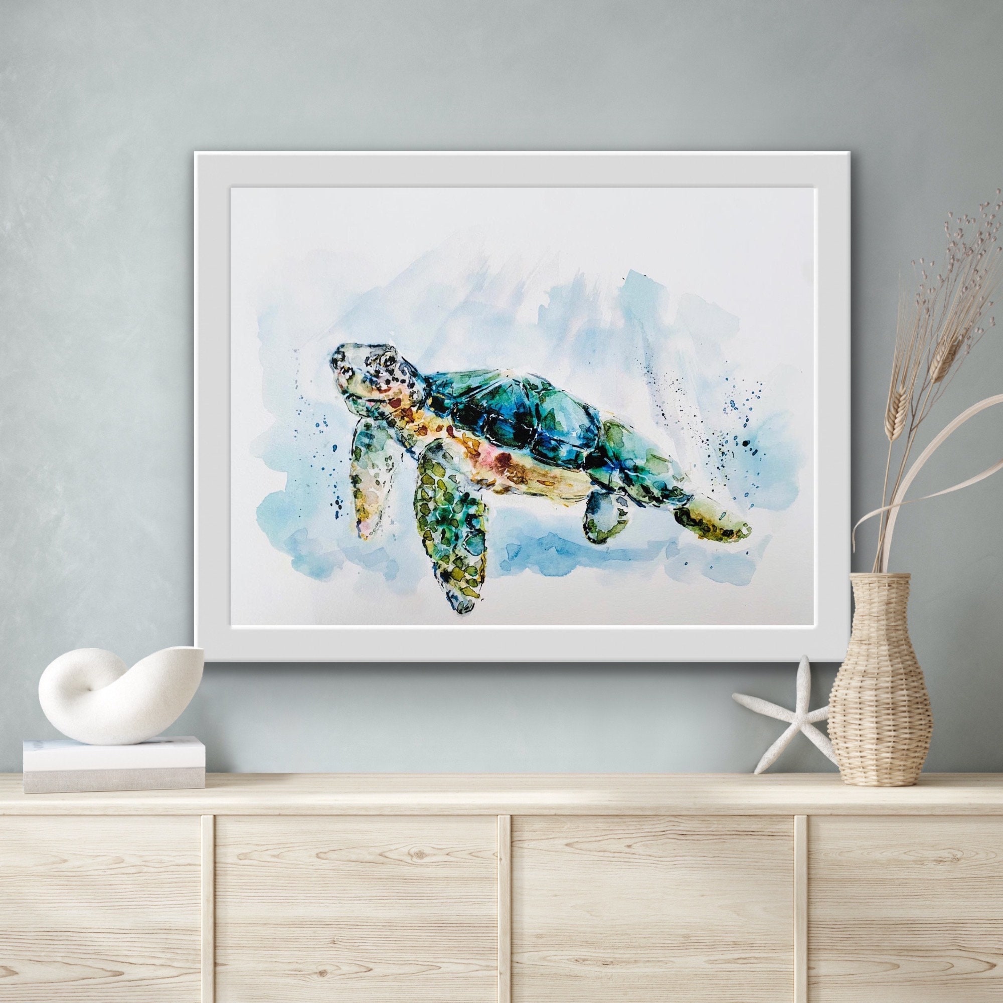 Aqua Abstract Watercolour Sea Turtle Print, Sea Turtle Watercolour ...