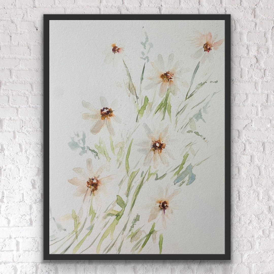 White Watercolour Daisy Print, Watercolour Daisy Print, Watercolour ...