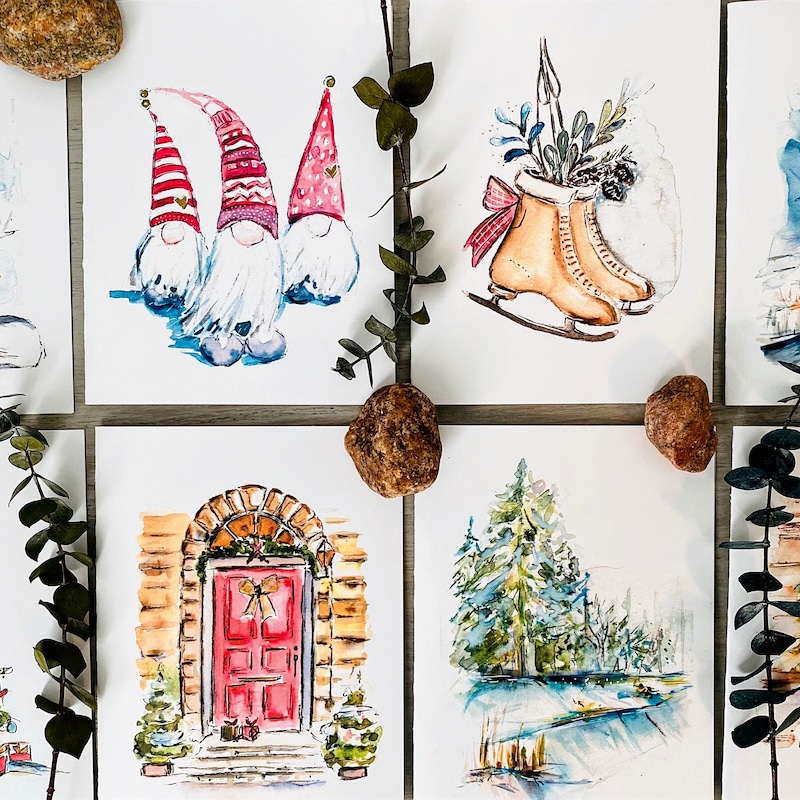 Watercolor Holiday Cards - Etsy